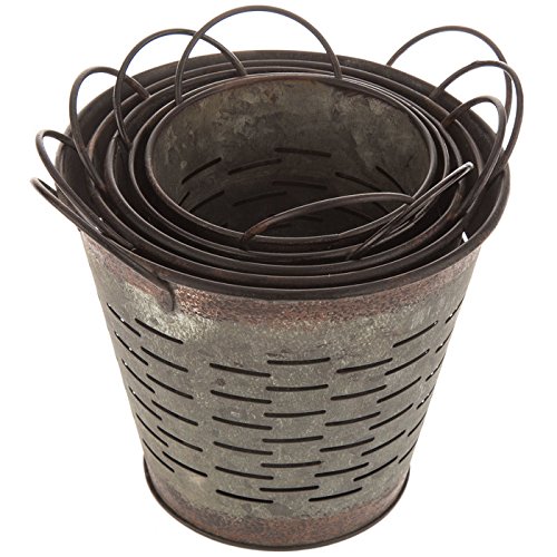 Galvanized Metal Olive Buckets with Handles, Set of 5