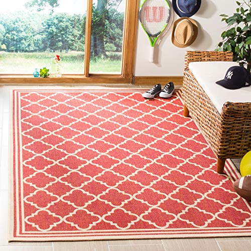 SAFAVIEH Linden Collection 8' x 10' Red/Cream LND121Q Trellis Indoor/ Outdoor Non-Shedding Easy-Cleaning Patio Backyard Porch Deck Mudroom Area Rug