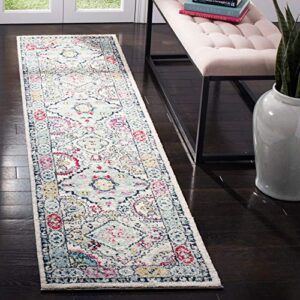 SAFAVIEH Madison Collection 4' x 6' Light Grey/Fuchsia MAD925R Oriental Boho Chic Distressed Non-Shedding Living Room Bedroom Accent Rug