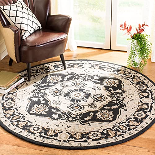 SAFAVIEH Chelsea Collection 3'9" x 5'9" Black / Natural HK709F Hand-Hooked French Country Wool Area Rug