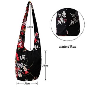 WITERY Women's Cotton Sling Hippie Bag - Handmade Floral Large Hobo Bag Crossbody with Zippered Closure, Ethnic Boho Tote Shoulder Bag for Everyday/Beach/Outdoor Activities