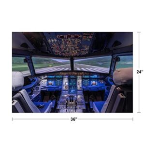 Large Commercial Airplane Pilot Cockpit Runway Photo Cool Wall Decor Art Print Poster 36x24