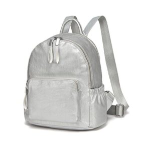 vaschy mini backpack purse, cute faux leather small backpack purse for women and teen girls with double compartment silver