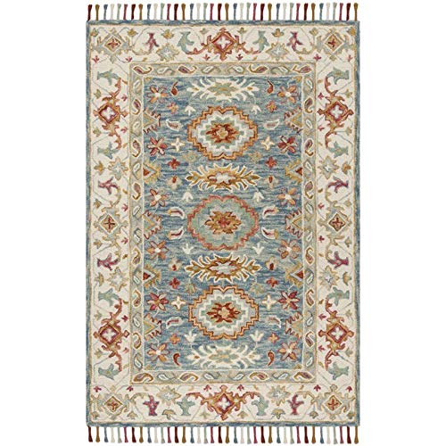 SAFAVIEH Aspen Collection 2' x 3' Blue/Ivory APN117M Handmade Boho Braided Tassel Wool Accent Rug