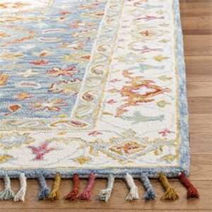 SAFAVIEH Aspen Collection 2' x 3' Blue/Ivory APN117M Handmade Boho Braided Tassel Wool Accent Rug