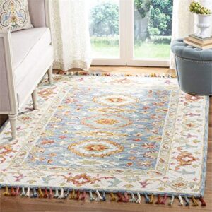 SAFAVIEH Aspen Collection 2' x 3' Blue/Ivory APN117M Handmade Boho Braided Tassel Wool Accent Rug