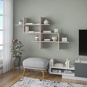 Ada Home Décor Warren Wall Shelf, 59'' x 32.5'' x 8.5'', Light Mocha