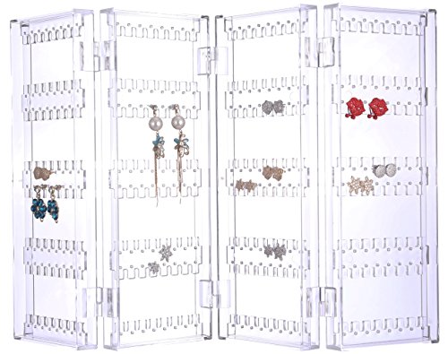 Sooyee Earring Holder Organizer,256 Holes 5 Tiers Stud Earring Organizer,4 Doors Foldable Necklace Organizer Jewelry Holder,Acrylic Earring Display Stands for Selling,Clear