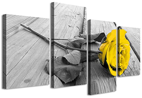 Bedroom Wall Decor - Yellow Room Decor Rose Flowers Canvas Wall Art Yellow Decorations for Living Room Modern Artwork Black and White Kitchen Decor Pictures Above Bed Stretched and Framed Ready to Hang