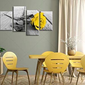 Bedroom Wall Decor - Yellow Room Decor Rose Flowers Canvas Wall Art Yellow Decorations for Living Room Modern Artwork Black and White Kitchen Decor Pictures Above Bed Stretched and Framed Ready to Hang