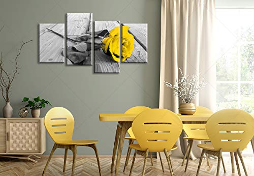 Bedroom Wall Decor - Yellow Room Decor Rose Flowers Canvas Wall Art Yellow Decorations for Living Room Modern Artwork Black and White Kitchen Decor Pictures Above Bed Stretched and Framed Ready to Hang