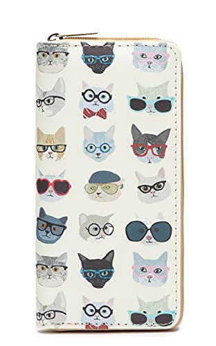 Ecohaso Women Zip Around Organizer Wallet PU Clutch Long Purse Cartoon Printed Wallet (Cats)