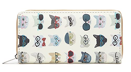 Ecohaso Women Zip Around Organizer Wallet PU Clutch Long Purse Cartoon Printed Wallet (Cats)