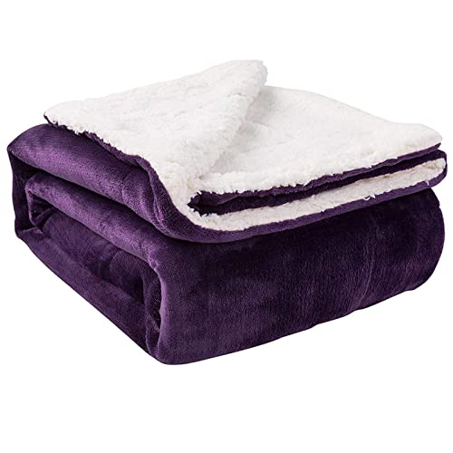 NANPIPER Sherpa Blanket, Super Soft Fuzzy Flannel Fleece/Wool Like Reversible Velvet Plush Couch Blanket, Lightweight Warm Blankets for Winter (Throw Size 50"x60", Purple)