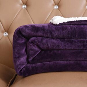 NANPIPER Sherpa Blanket, Super Soft Fuzzy Flannel Fleece/Wool Like Reversible Velvet Plush Couch Blanket, Lightweight Warm Blankets for Winter (Throw Size 50"x60", Purple)