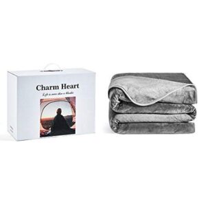 Charm Heart Luxury Fleece Blanket,All Season 350GSM Blanket Super Soft Lightweight Warm Blanket for Home Bed Blankets King Size, Dark Grey 90×108 in