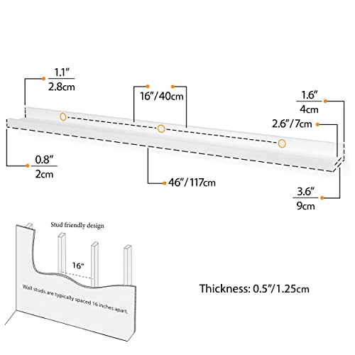 Wallniture Denver 46" Floating Shelves for Wall, Living Room Wall Shelf, Wall Bookshelves, Wall Shelves for Picture Frame, Picture Ledge Shelf, White Bookshelf for Kids Room, Wall Shelf for Bedroom