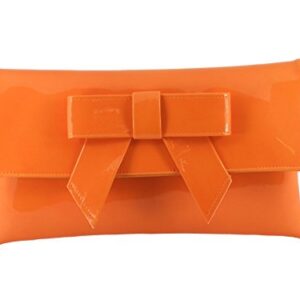 LONI Womens Cute Patent Faux Leather Clutch bag/Shoulder Bag in Orange