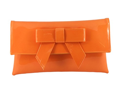 LONI Womens Cute Patent Faux Leather Clutch bag/Shoulder Bag in Orange