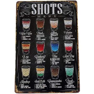 cocktail shots menu retro vintage bar metal tin sign poster style wall art pub bar decor 20 x 30 cm