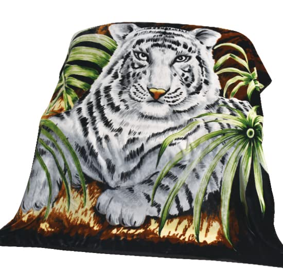 Hiyoko Faux Fur Throw Blanket Queen Size - White Tiger Blanket Faux Mink - Bed Blankets Queen Size