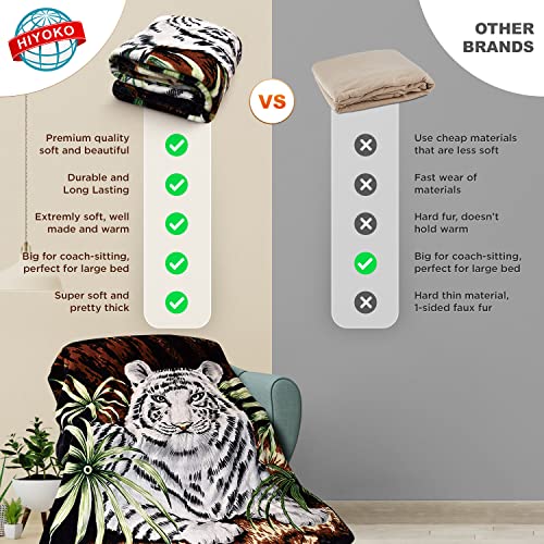 Hiyoko Faux Fur Throw Blanket Queen Size - White Tiger Blanket Faux Mink - Bed Blankets Queen Size