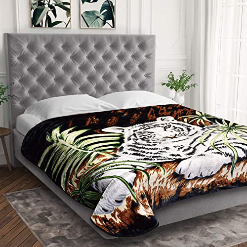 Hiyoko Faux Fur Throw Blanket Queen Size - White Tiger Blanket Faux Mink - Bed Blankets Queen Size