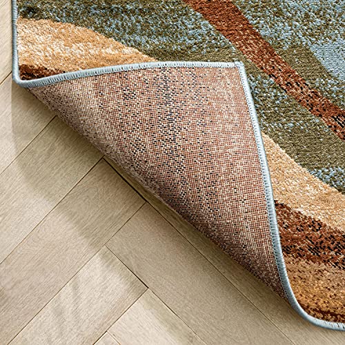 Hudson Waves Blue Brown Geometric Modern Casual Area Rug 8x10 8x11 ( 7'10" x 9'10" ) Easy to Clean Stain Fade Resistant Shed Free Abstract Contemporary Natural Lines Multi Soft Living Dining Room Rug