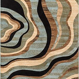 Hudson Waves Blue Brown Geometric Modern Casual Area Rug 8x10 8x11 ( 7'10" x 9'10" ) Easy to Clean Stain Fade Resistant Shed Free Abstract Contemporary Natural Lines Multi Soft Living Dining Room Rug