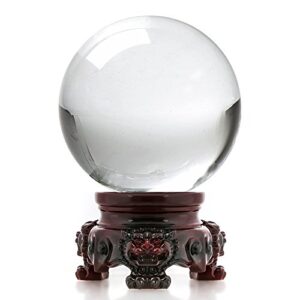 amlong crystal 3 inch (80mm) clear crystal ball with redwood lion resin stand and gift box for decorative ball, lensball photography, gazing divination or feng shui, and fortune telling ball