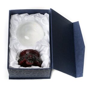 Amlong Crystal 3 inch (80mm) Clear Crystal Ball with Redwood Lion Resin Stand and Gift Box for Decorative Ball, Lensball Photography, Gazing Divination or Feng Shui, and Fortune Telling Ball