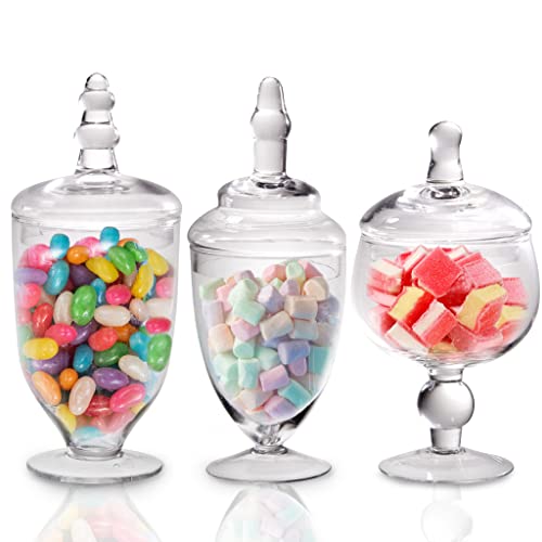 Palais Glassware Clear Glass Apothecary Jars - Set of 3 - Wedding Candy Buffet Containers (Small, Clear)