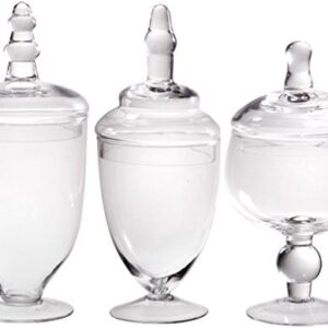 Palais Glassware Clear Glass Apothecary Jars - Set of 3 - Wedding Candy Buffet Containers (Small, Clear)