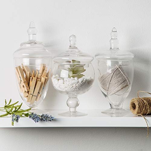 Palais Glassware Clear Glass Apothecary Jars - Set of 3 - Wedding Candy Buffet Containers (Small, Clear)