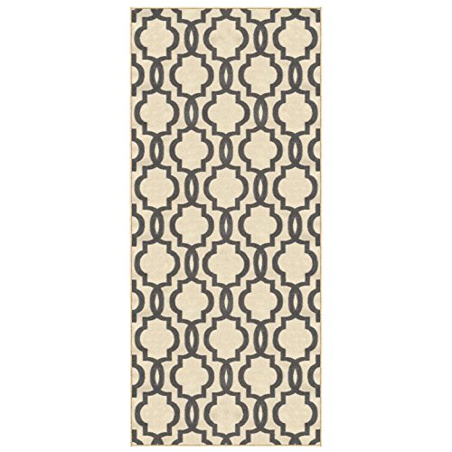 Kapaqua Custom Size Ivory Moroccan Trellis Rubber Backed Non-Slip Hallway Stair Runner Rug 31in X 7ft