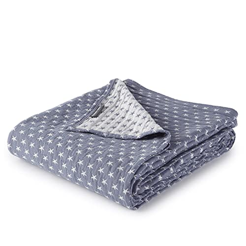 Sterling Creek Dawson Star Muslin Throw Blanket Three Layers Lightweight Breathable Cotton Gauzy Blanket for Adults, All Season (Throw, Blue)