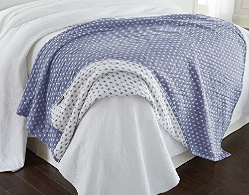 Sterling Creek Dawson Star Muslin Throw Blanket Three Layers Lightweight Breathable Cotton Gauzy Blanket for Adults, All Season (Throw, Blue)