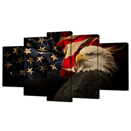 American Flag Wall Decor US Flag With Bald Eagle Patriotic Canvas Wall Art Patriotic Theme Artwork Modern Wall Art For Home Decor 60x32inch