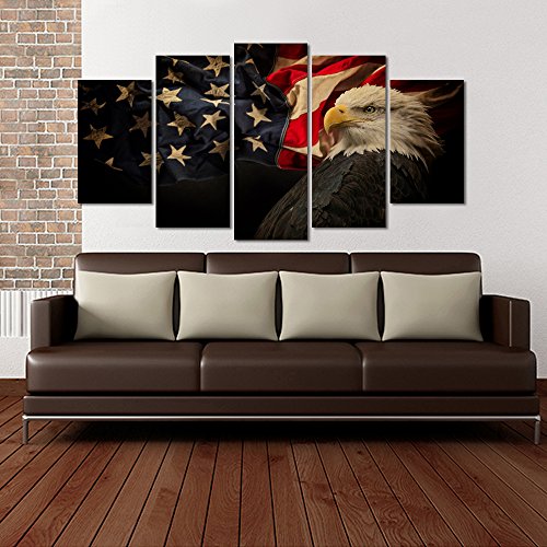 American Flag Wall Decor US Flag With Bald Eagle Patriotic Canvas Wall Art Patriotic Theme Artwork Modern Wall Art For Home Decor 60x32inch