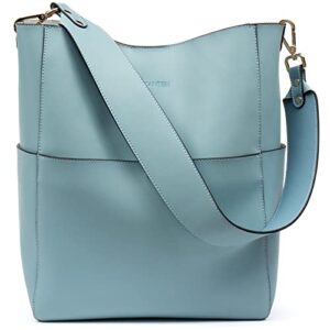 bostanten women’s leather designer handbags tote purses shoulder bucket bags light blue