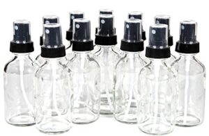 vivaplex, 12, clear, 1 oz glass bottles, with black fine mist sprayers