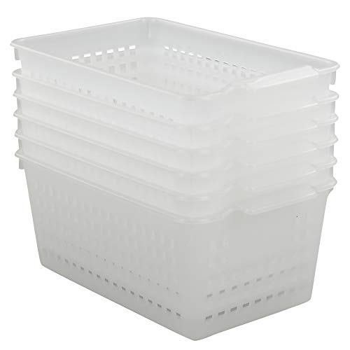 Qskely Plastic Clear Storage Basket, Rectangle, Pack of 6