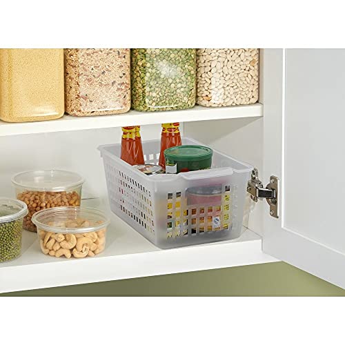 Qskely Plastic Clear Storage Basket, Rectangle, Pack of 6