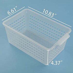 Qskely Plastic Clear Storage Basket, Rectangle, Pack of 6