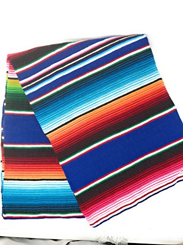 Mexitems Large Authentic Mexican Blankets Serape Blanket 84" X 60" (Pick Your Color) Pattern Might Vary Slightly (Royal Blue) Zarape