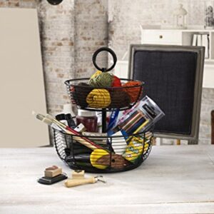 Gourmet Basics by Mikasa Round Wrap 3-Tier Metal Floor Standing Fruit/Home Storage Basket, Easy Assembly, Antique Black