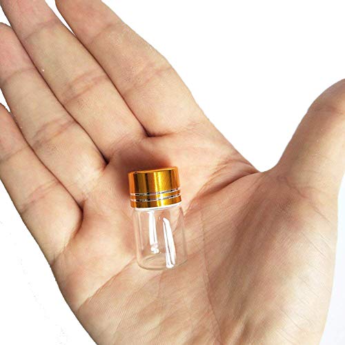 10pcs 16x26mm Tiny Mini Small Clear Bottles Glass Vials 2.0ml 1/2 Dram with Caps Gold