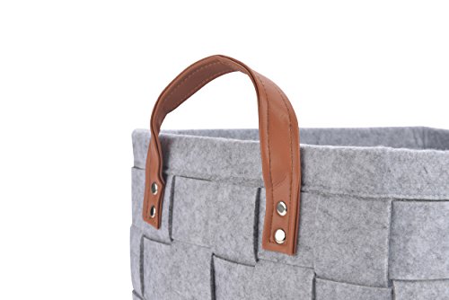 Collapsible Storage Basket Bins, Foldable Handmade Rectangular Felt Fabric Storage Box Cubes Containers with Handles- Large Organizer For Nursery Toys,Kids Room,Towels,Clothes, Grey （16"x11.8"x11.5"）