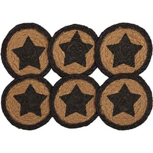 vhc brands classic country primitive tabletop & kitchen – farmhouse jute black stencil star coaster set of 6 black/brown