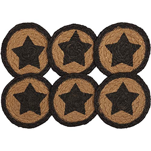 VHC Brands Classic Country Primitive Tabletop & Kitchen - Farmhouse Jute Black Stencil Star Coaster Set of 6 black/brown